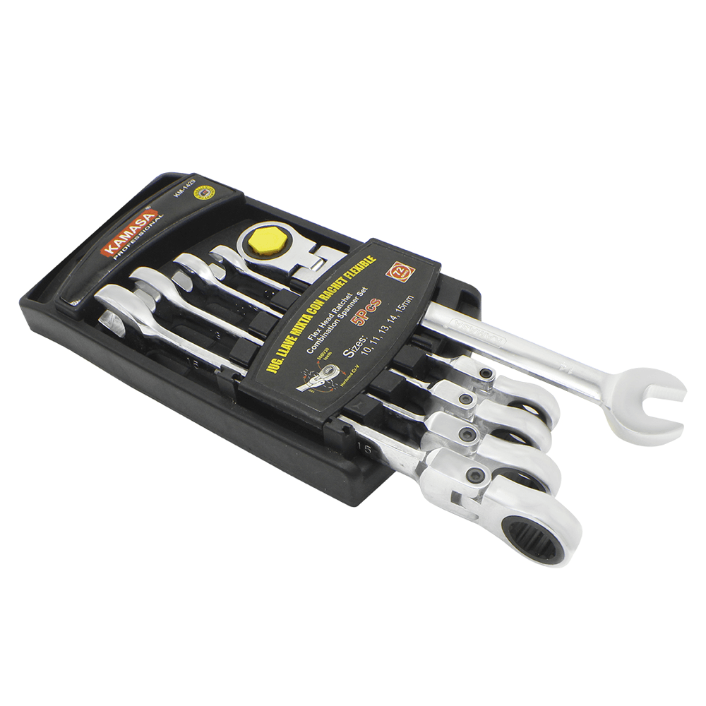 Juego Llave Mixta con Rachet Flexible 10 a 15mm x5pzs Kamasa – Taured
